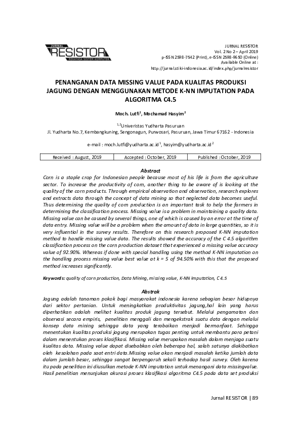 (PDF) Penanganan Data Missing Value Pada Kualitas Produksi Jagung ...