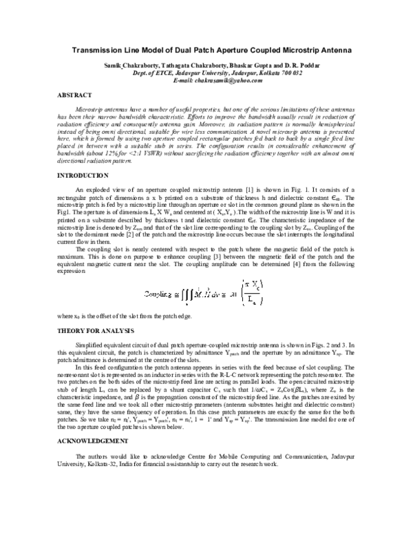 (PDF) Transmission Line Model of Dual Patch Aperture Coupled Microstrip ...