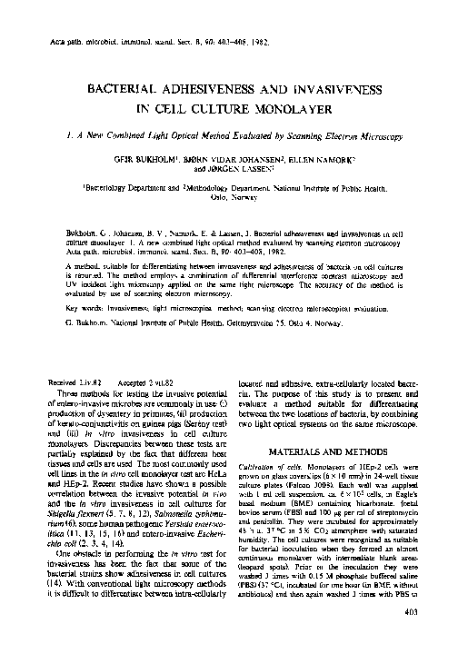 (PDF) Bacterial Adhesiveness and Invasiveness in Cell Culture Monolayer
