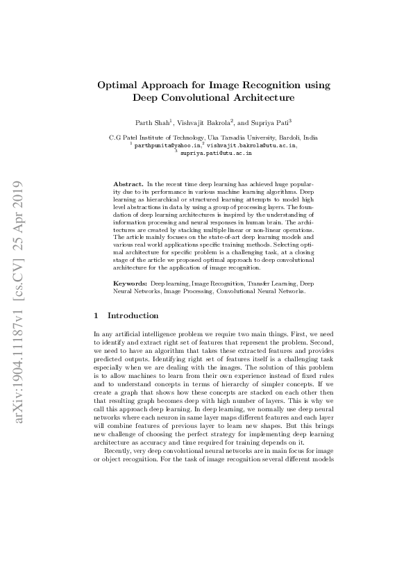 Pdf Optimal Approach For Image Recognition Using Deep Convolutional