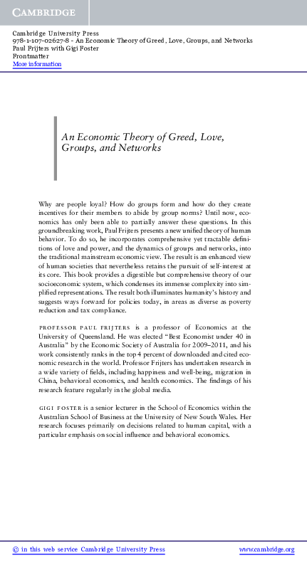 (PDF) An Economic Theory of Greed, Love, Groups, and Networks