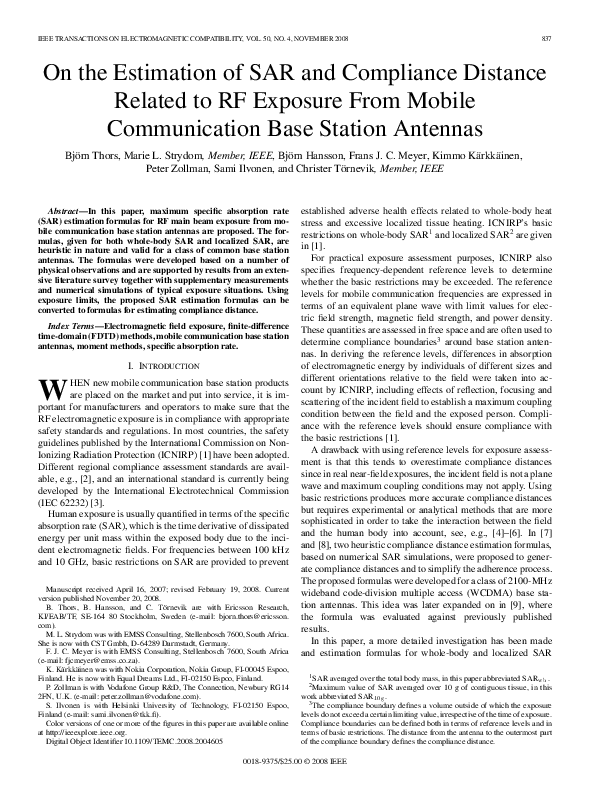 (PDF) On the Estimation of SAR and Compliance Distance Related to RF ...