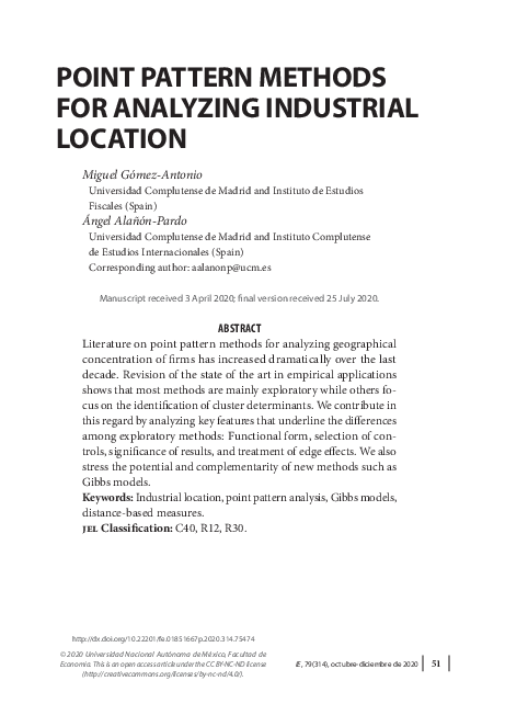 (PDF) POINT PATTERN METHODS FOR ANALYZING INDUSTRIAL LOCATION