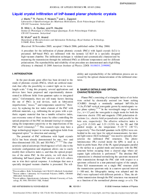 (PDF) Liquid crystal infiltration of InP-based planar photonic crystals