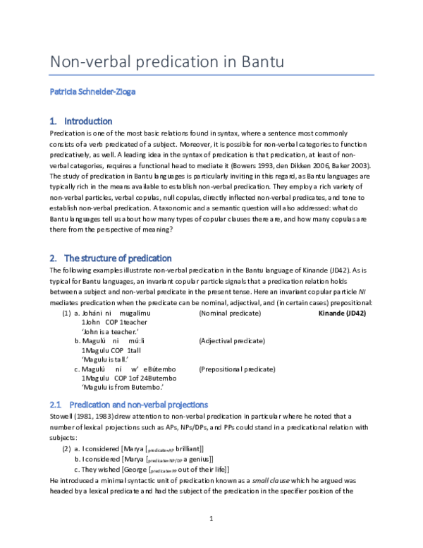 (PDF) Non-verbal predication in Bantu