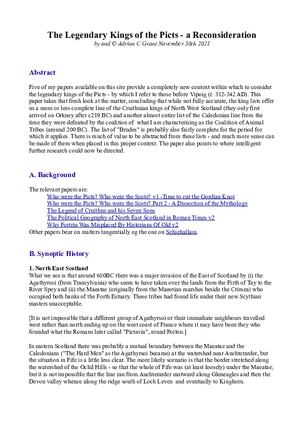 (PDF) The Legendary Kings of the Picts -a Reconsideration
