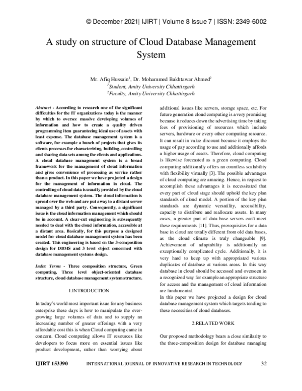 (PDF) A study on structure of Cloud Database Management System