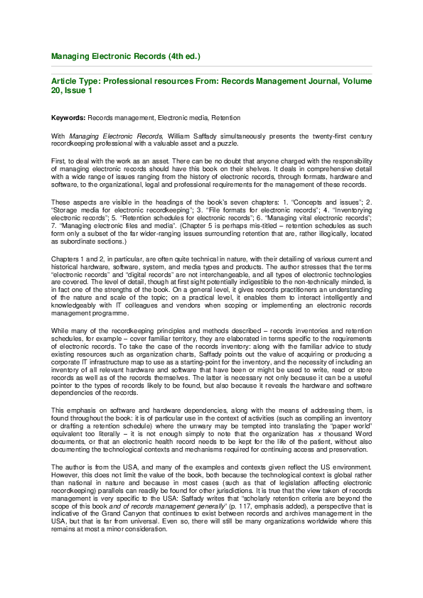 (PDF) Managing Electronic Records