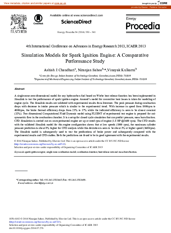 Pdf Simulation Models For Spark Ignition Engine A Comparative