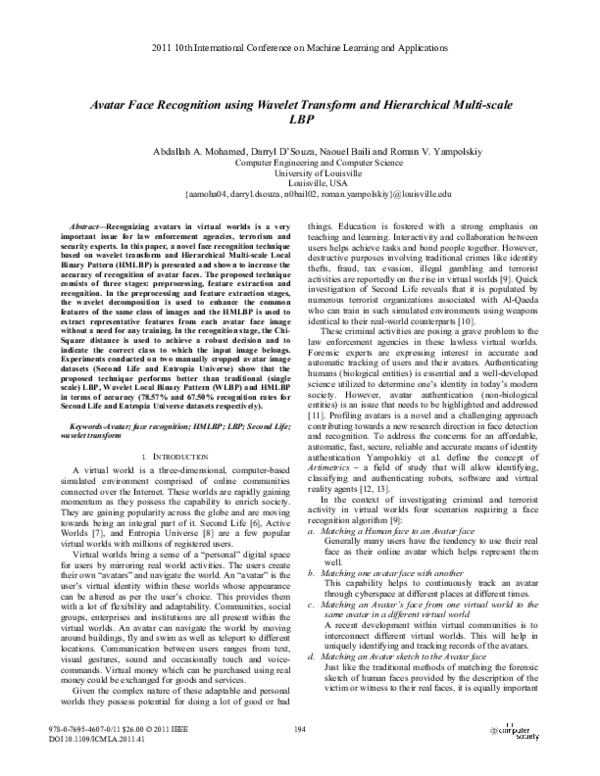 (PDF) Avatar Face Recognition Using Wavelet Transform and Hierarchical Multi-scale LBP