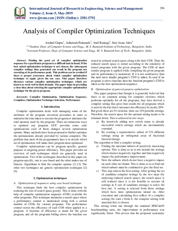 (PDF) Analysis of Compiler Optimization Techniques