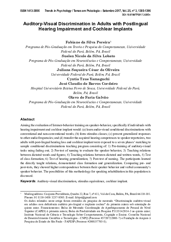 (PDF) Auditory-Visual Discrimination in Adults with Postlingual Hearing ...