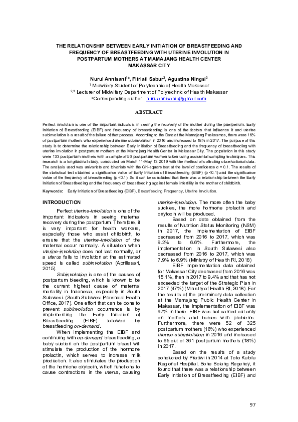 Pdf The Relationship Between Early Initiation Of Breastfeeding And