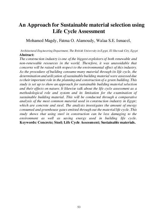 (PDF) An Approach for Sustainable Material Selection using Life Cycle ...