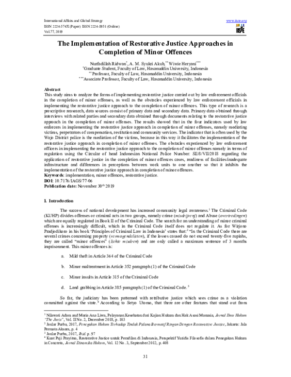 (PDF) The Implementation of Restorative Justice Approaches in ...
