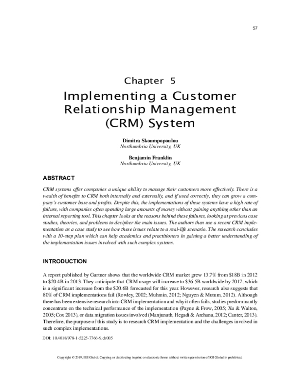 (PDF) Implementing a Customer Relationship Management (CRM) System