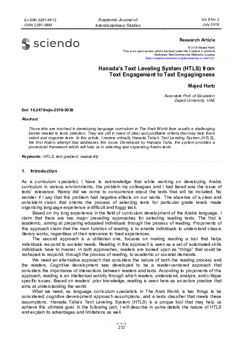 (PDF) Hanada’s Text Leveling System (HTLS) from Text Engagement to Text ...