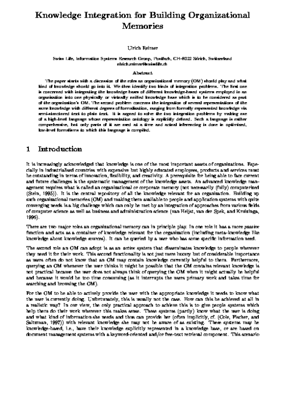 (PDF) Knowledge integration for building organizational memories