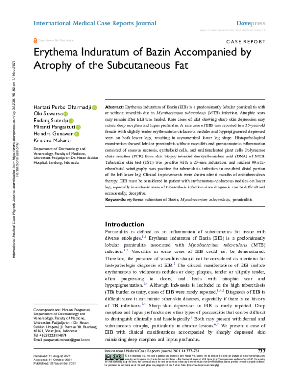 (PDF) Erythema Induratum of Bazin Accompanied by Atrophy of the ...