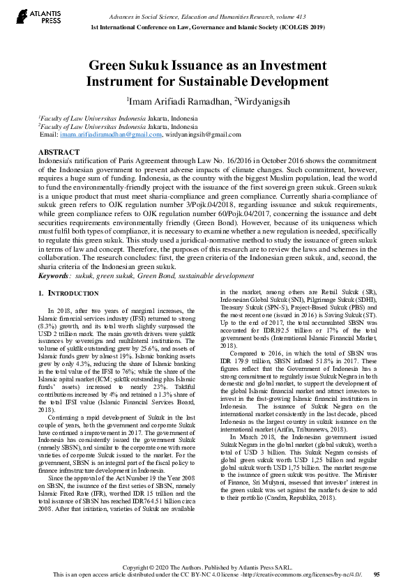 (PDF) Green Sukuk Issuance as an Investment Instrument for Sustainable Development