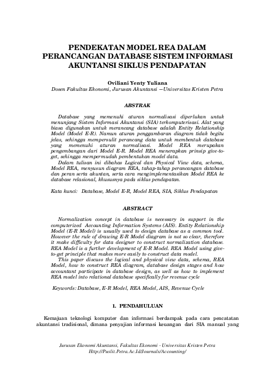 (PDF) Pendekatan Model Rea Dalam Perancangan Database Sistem Informasi Akuntansi Siklus Pendapatan