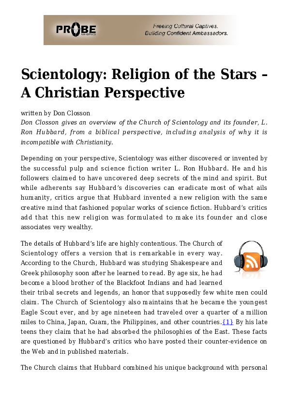 (PDF) Scientology: Religion of the Stars – A Christian Perspective