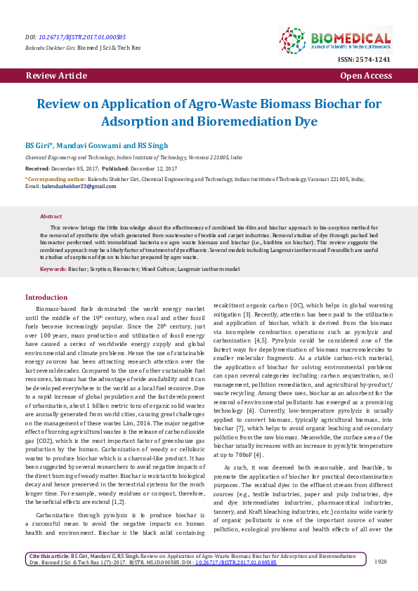 (PDF) Review on Application of Agro-Waste Biomass Biochar for ...