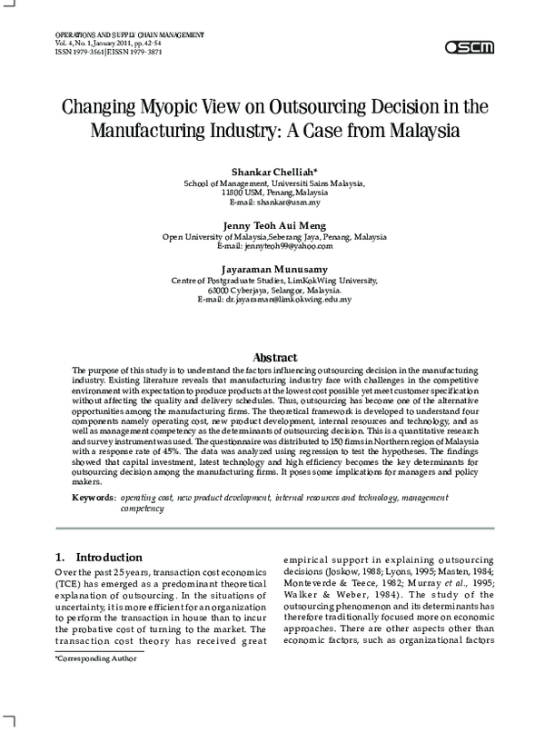 (PDF) Changing Myopic View on Outsourcing Decision in the Manufacturing ...