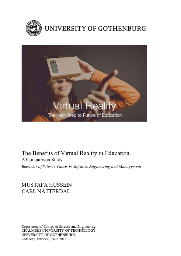 (PDF) The Benefits of Virtual Reality in Education- A comparision Study
