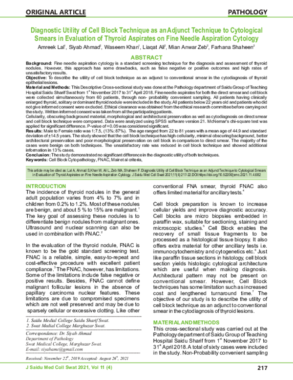 (PDF) Diagnostic Utility of Cell Block Technique as an Adjunct ...