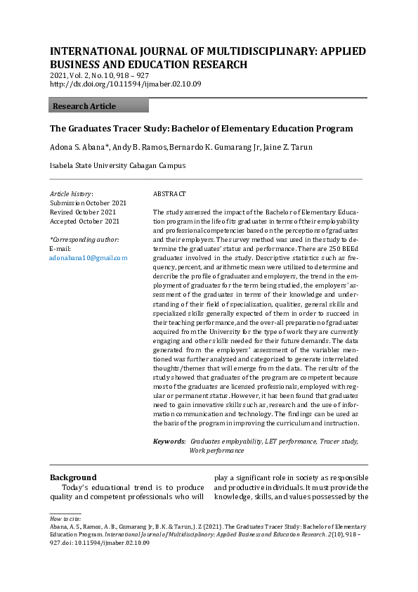 (PDF) The Graduates Tracer Study: Bachelor of Elementary Education Program