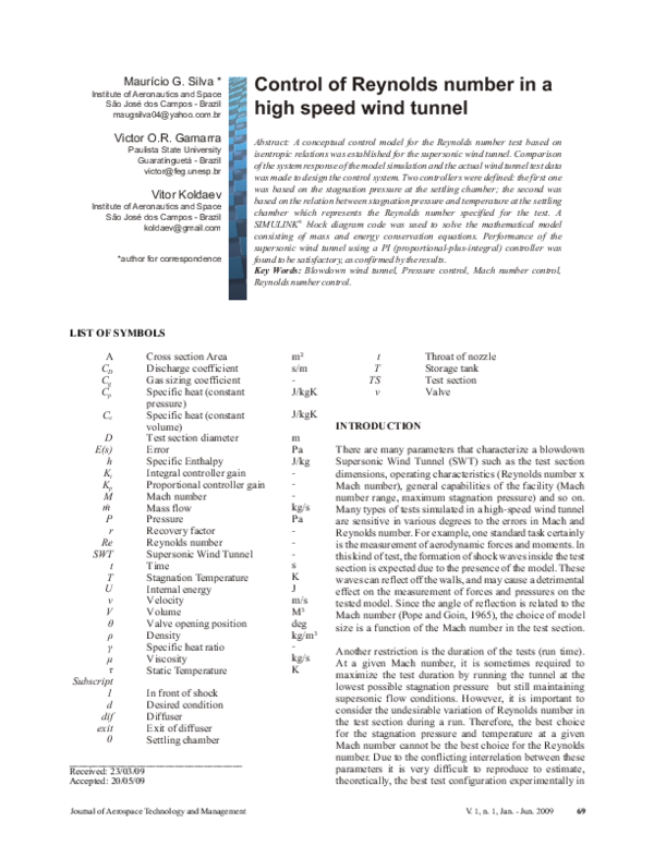 (PDF) Control of Reynolds number in a high speed wind tu