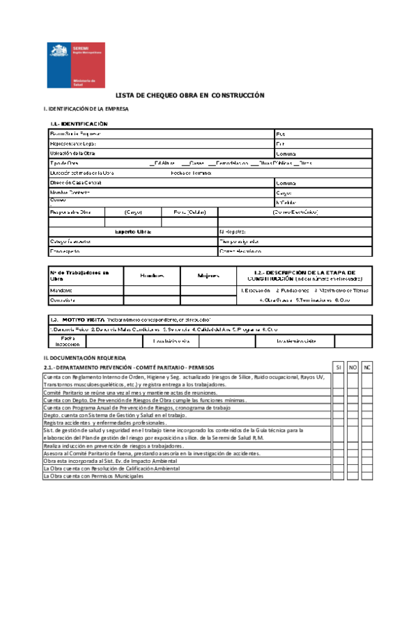 (PDF) LISTA DE CHEQUEO OBRA EN CONSTRUCCIÓN