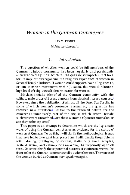 (PDF) Women in the Qumran Cemeteries