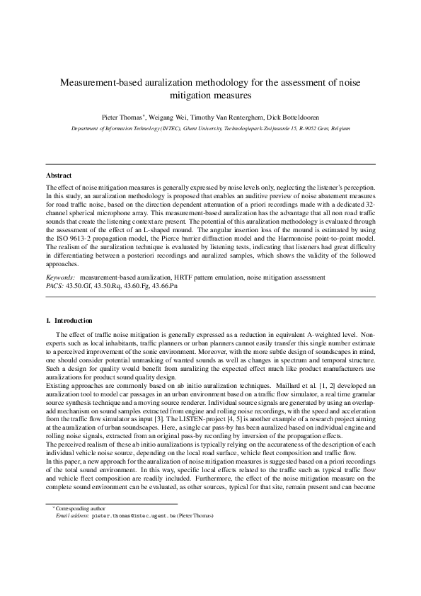 (PDF) Measurement-based auralization methodology for the assessment of noise mitigation measures