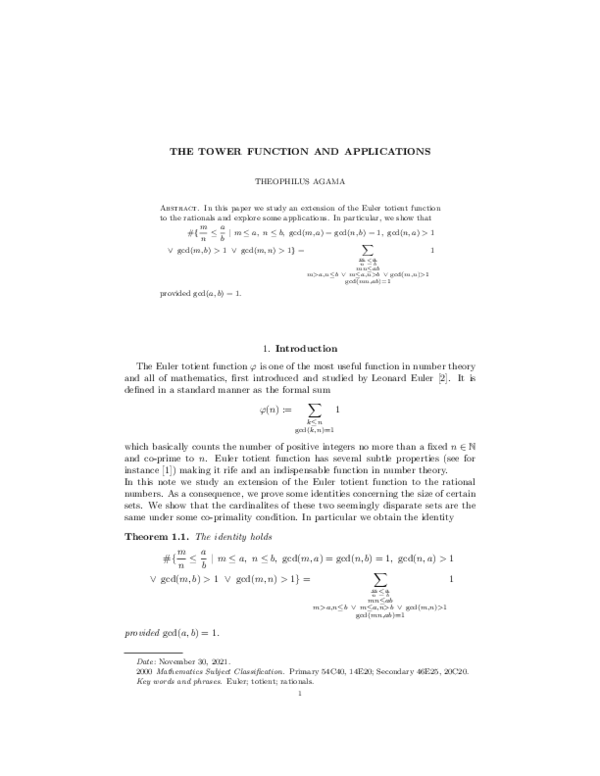 (PDF) THE TOWER FUNCTION AND APPLICATIONS