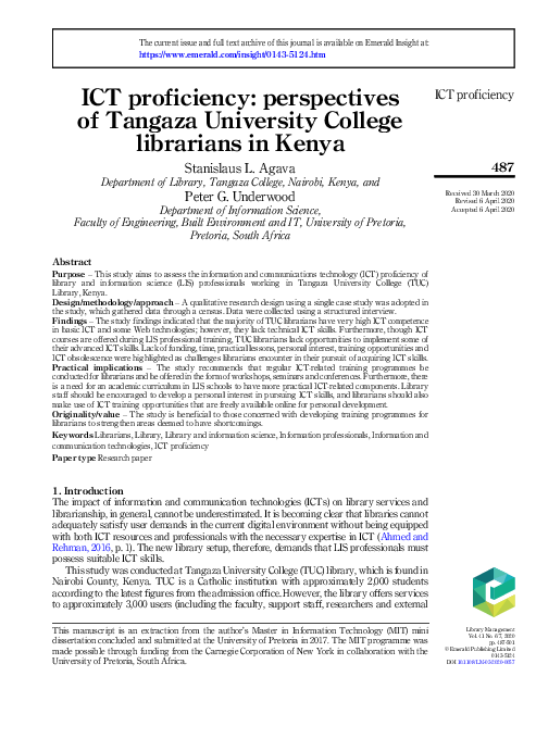 (PDF) ICT proficiency: perspectives of Tangaza University College ...