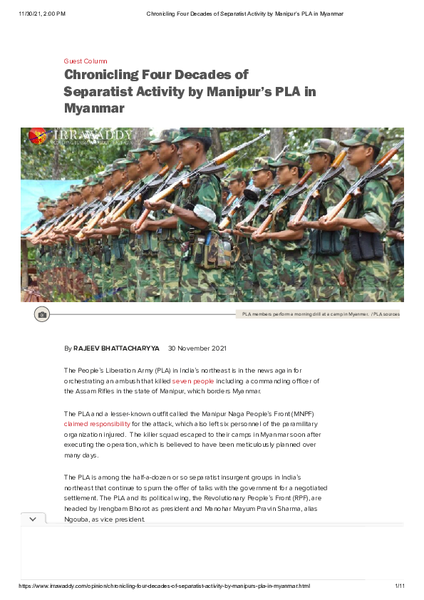 (PDF) Chronicling Four Decades of Separatist Activity by Manipur’s PLA ...