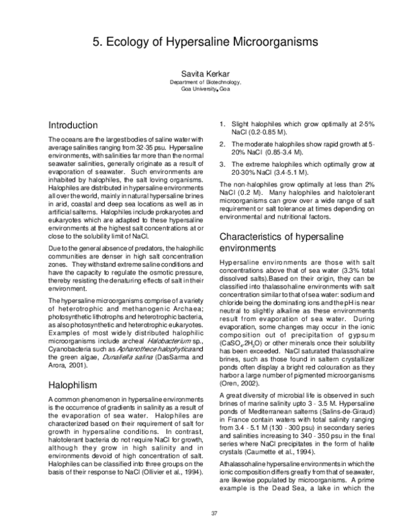 (PDF) Ecology of Hypersaline Microorganisms