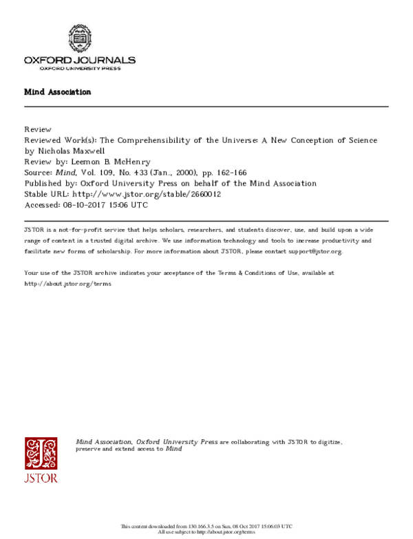 (PDF) Review of Nicholas Maxwell's The Comprehensibility of the Universe