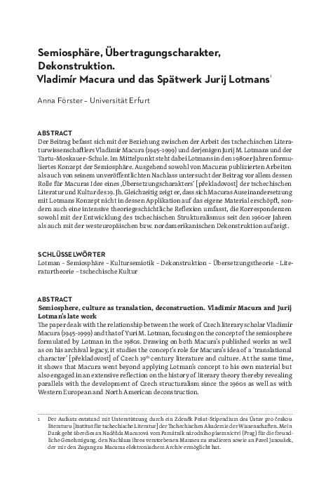 (PDF) Semiosphäre, Übertragungscharakter, Dekonstruktion. Vladimír ...
