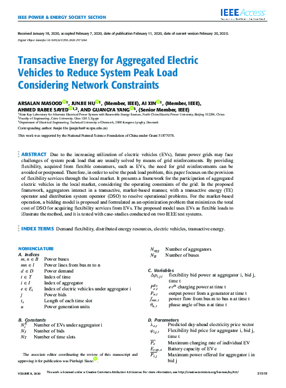 (PDF) Transactive Energy for Aggregated Electric Vehicles to Reduce ...