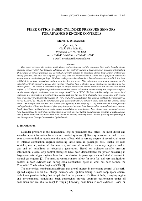 (PDF) Fiber optics-based cylinder pressure sensors for advanced engine ...