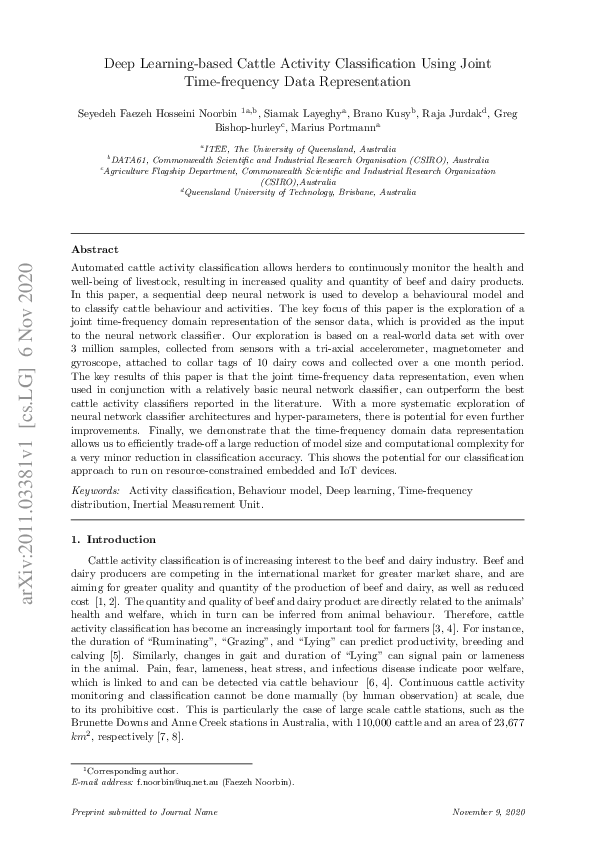 Pdf Deep Learning Based Cattle Activity Classification Using Joint Time Frequency Data