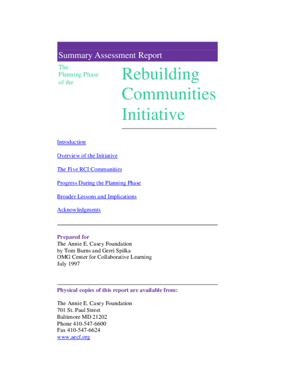 (PDF) Summary Assessment Report: The Planning Phase of the Rebuilding ...