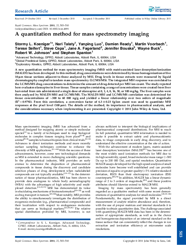 (PDF) A quantitation method for mass spectrometry imaging