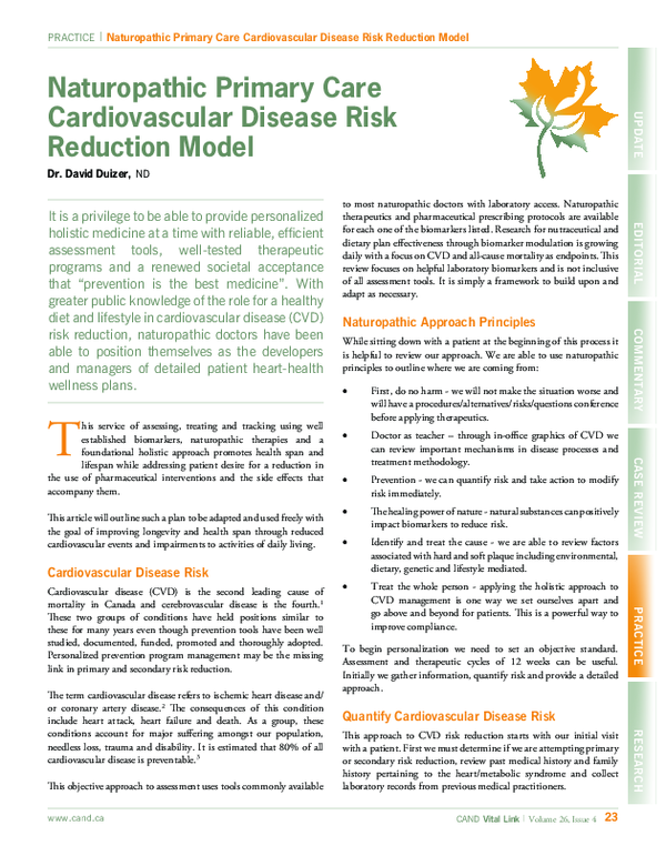 (PDF) Naturopathic Primary Care Cardiovascular Disease Risk Reduction ...