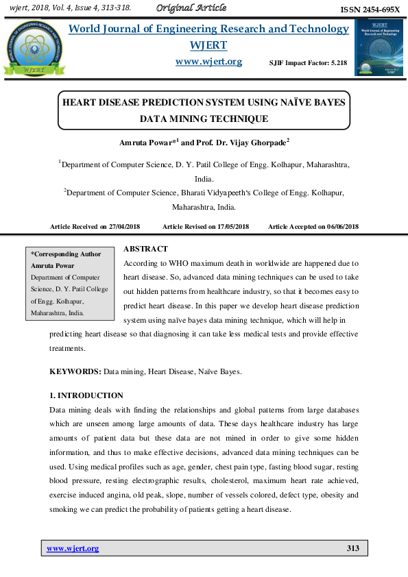 (PDF) Heart Disease Prediction System Using Naïve Bayes Data Mining Technique