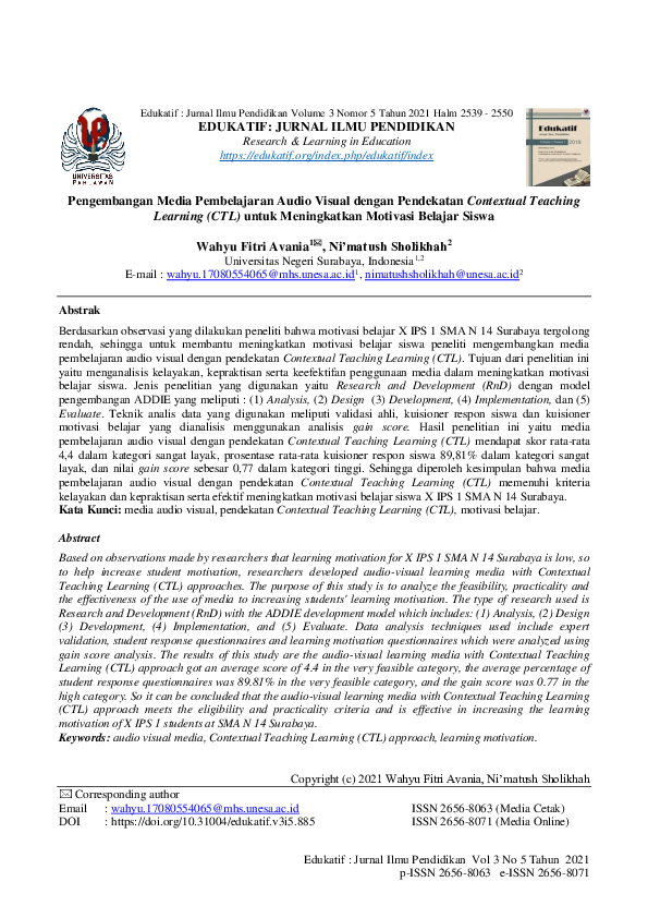 (PDF) Pengembangan Media Pembelajaran Audio Visual Dengan Pendekatan Contextual Teaching ...