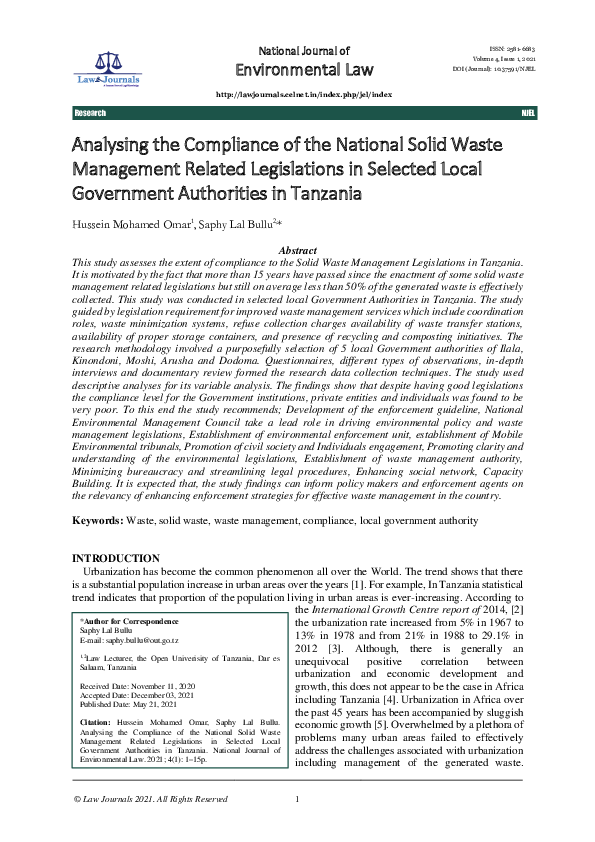 (PDF) Analysing the Compliance of the National Solid Waste Management ...